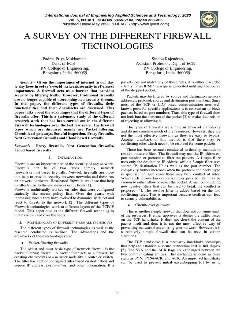 A Survey On The Different Firewall Technologies | PDF | Firewall (Computing) | Proxy Server