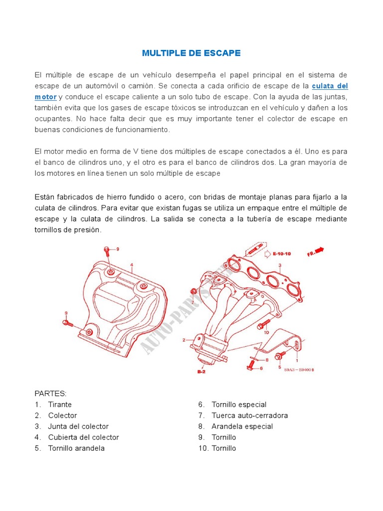Función y partes del múltiple de escape de un vehículo | PDF | Tornillo ...