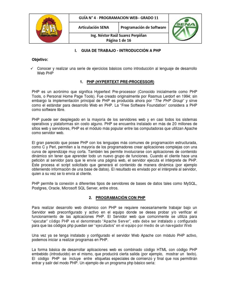 Guia 4 (PHP) - Introduccion | PDF | Php | Hipertexto