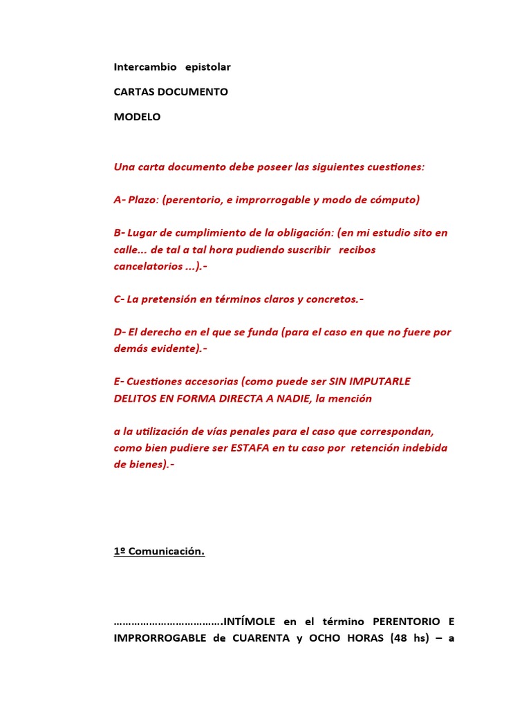 Berta - Modelo Carta Documento Intercambio Epistolar | PDF | Queja | Esfera pública