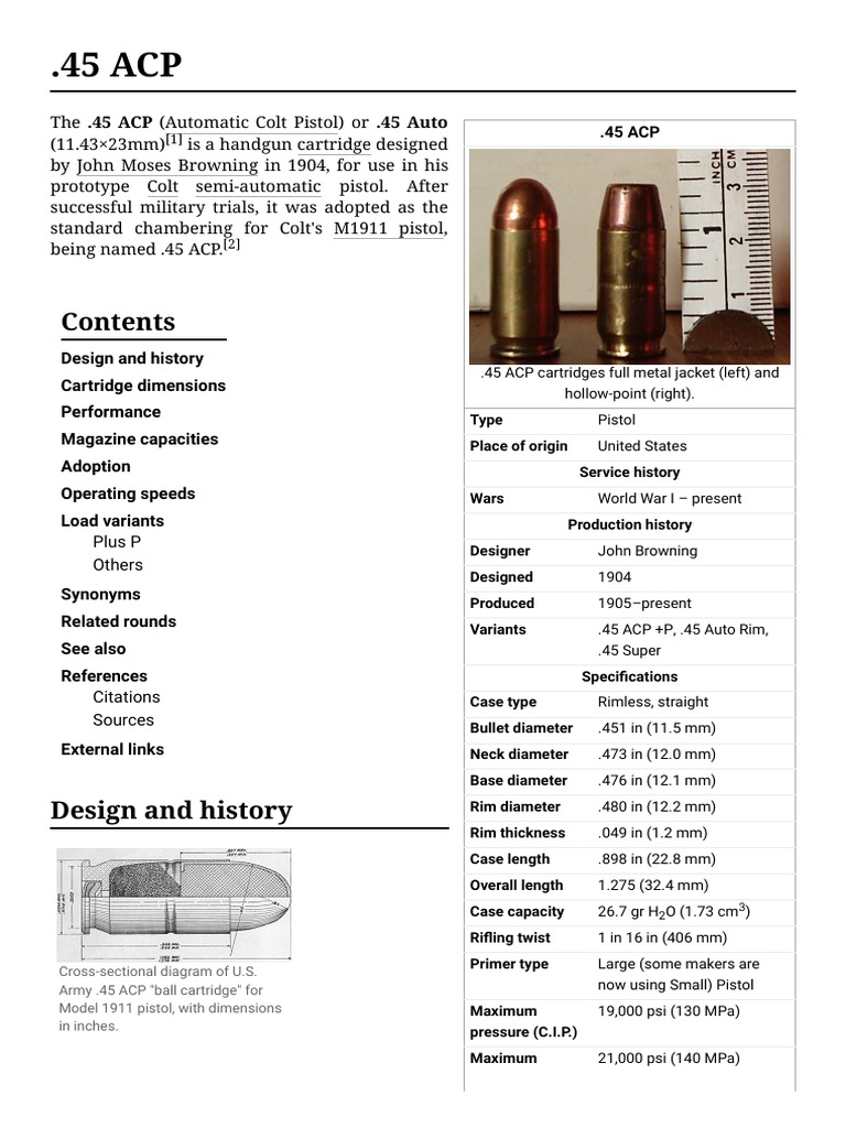 .45 ACP - Wikipedia PDF | PDF | Tools | Firearms