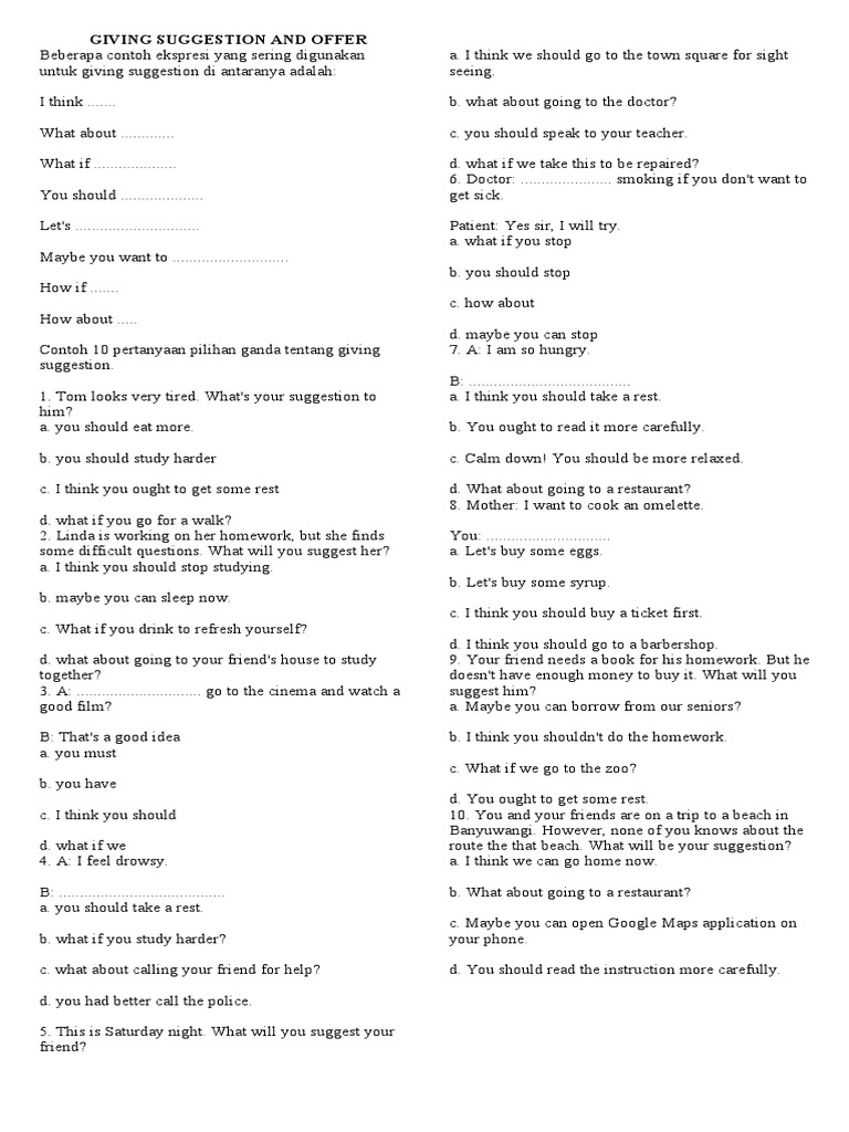 Giving Suggestion and Offer | PDF | Home & Garden