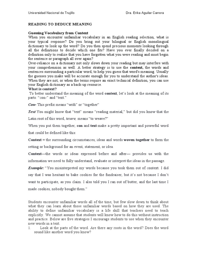 Reading To Deduce Meaning | PDF | Word | Vocabulary