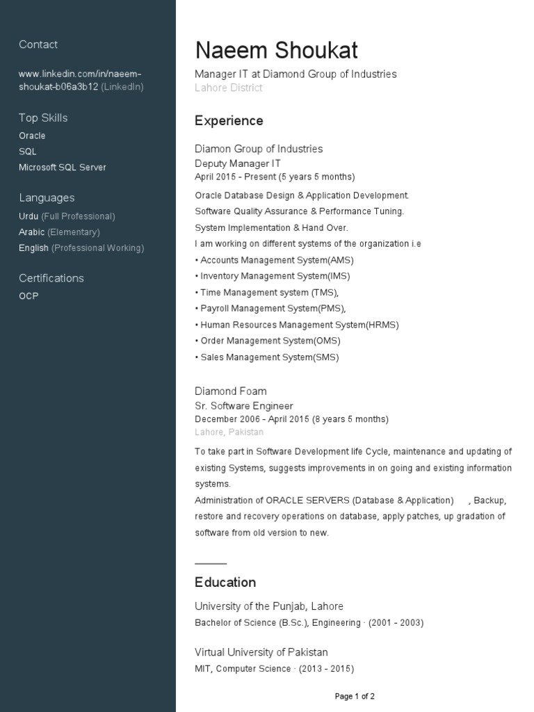Naeem Shoukat | PDF | Oracle Corporation | Databases