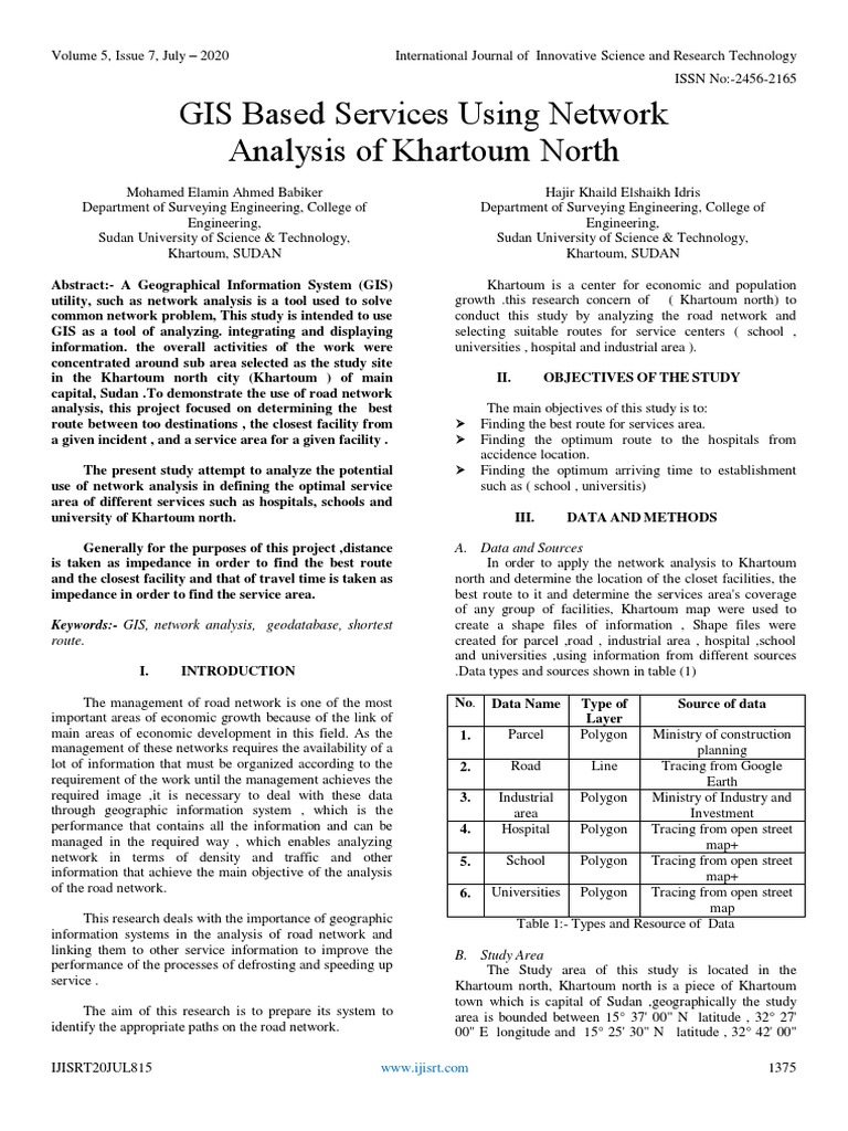 GIS Based Services Using Network Analysis of Khartoum North | PDF ...