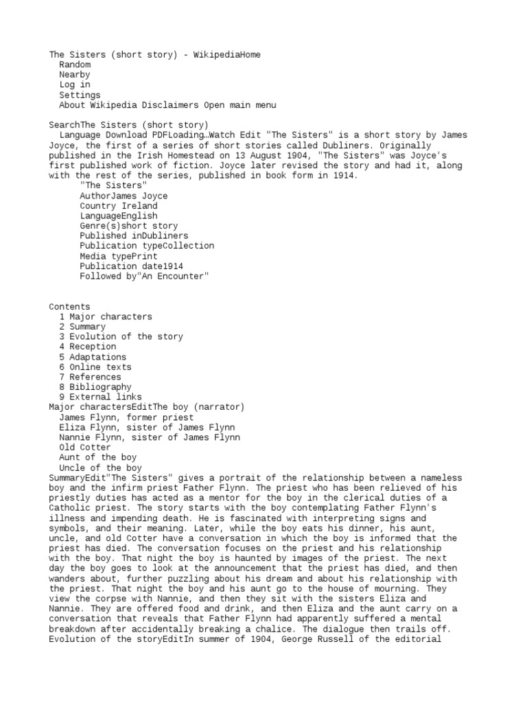 The Sisters (Short Story) - Wikipedia - MHTML | PDF