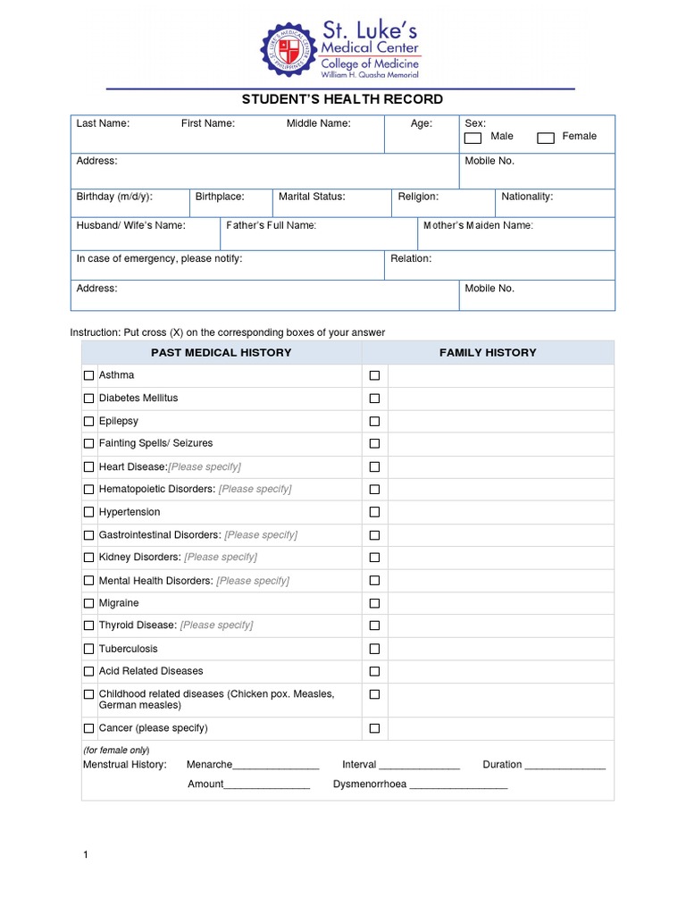 Student Health Record Form Template | PDF | Medical Humanities | Pediatrics