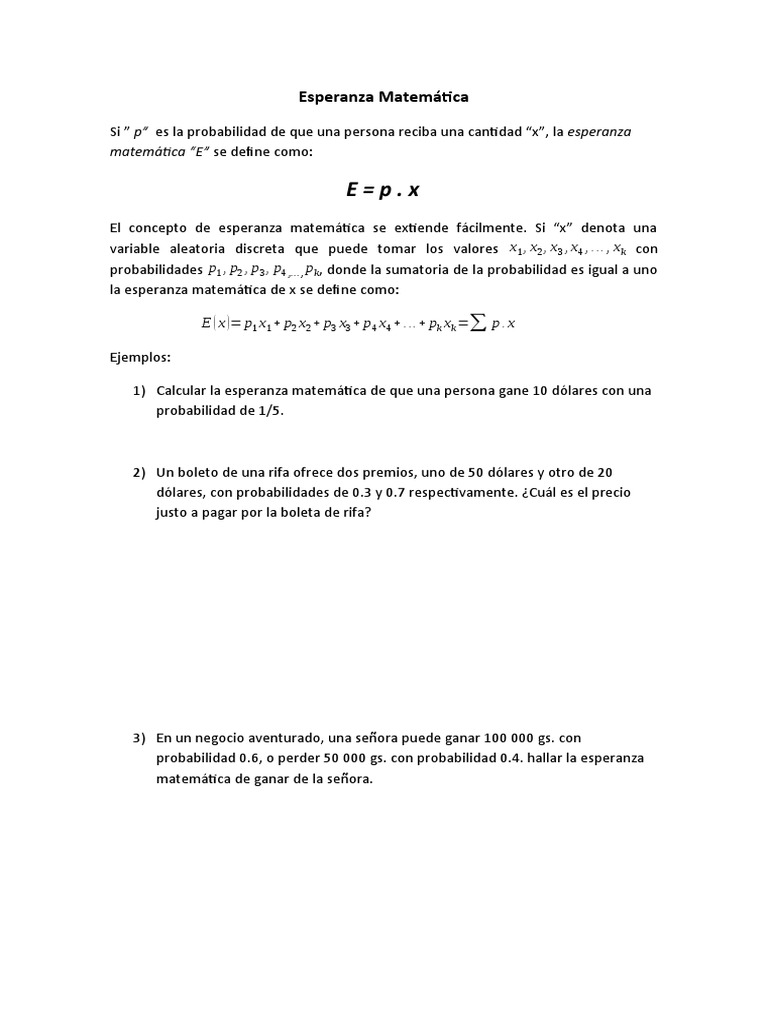 Esperanza Matemática: Definición y Ejemplos | PDF