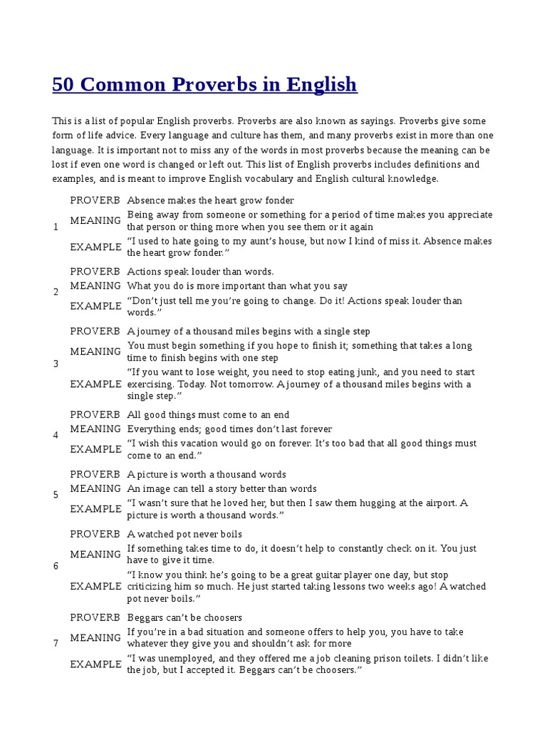 50 Common Proverbs in English | PDF | Proverb | Chicken