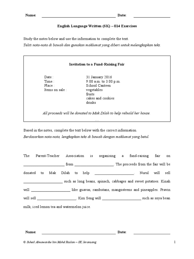 English Language Written Exercise - Year 4 | PDF | Foods | Food And Drink
