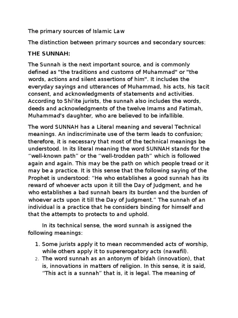 Primary Sources of Islamic Law Explained | PDF | Sharia | Hadith