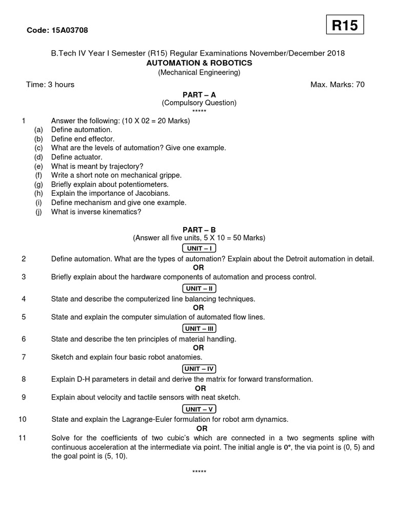 15A03708 Automation & Robotics | PDF | Automation | Robotics