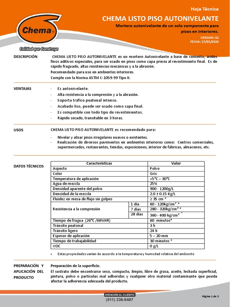 HT Chema Listo Piso Autonivelante V02.2020 | PDF | Cemento | Química