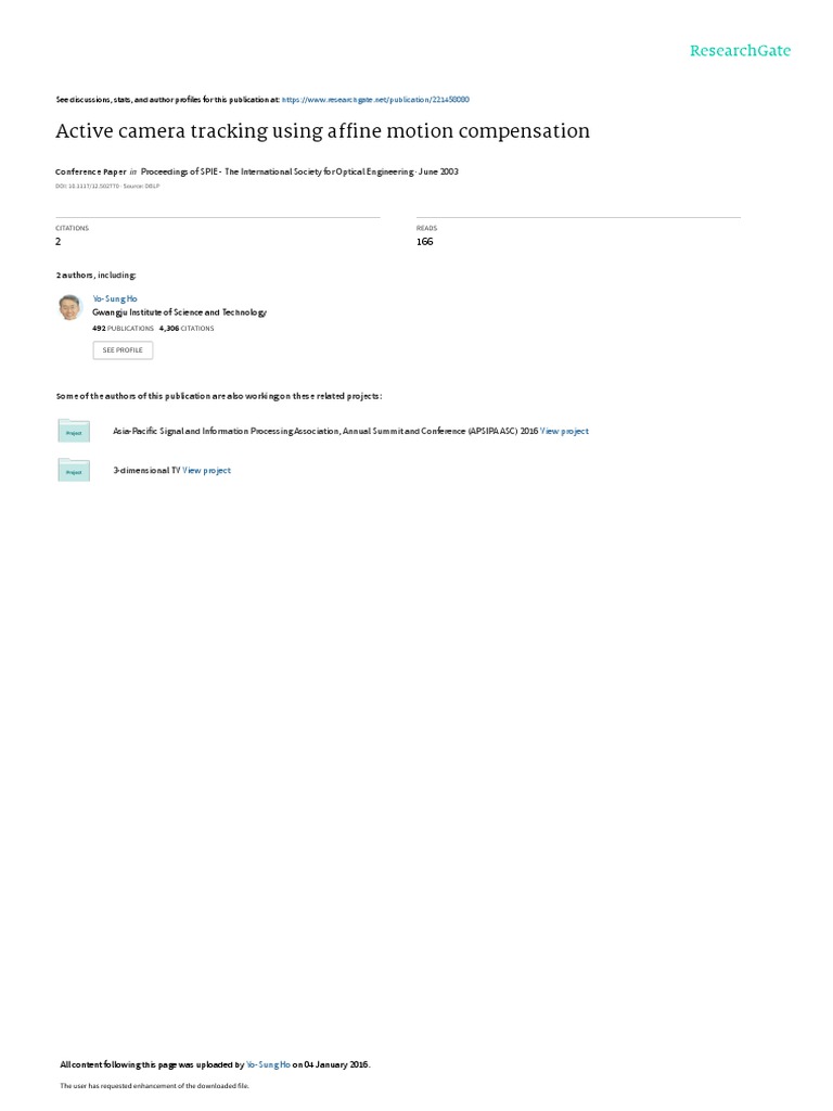 Active Camera Tracking Using Affine Motion Compensation | PDF | Kalman Filter | Camera