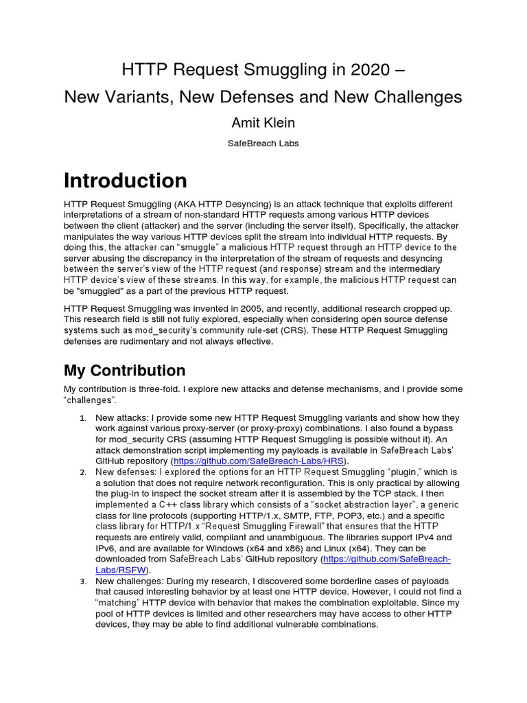 HTTP Request Smuggling in 2020 | PDF | Hypertext Transfer Protocol ...