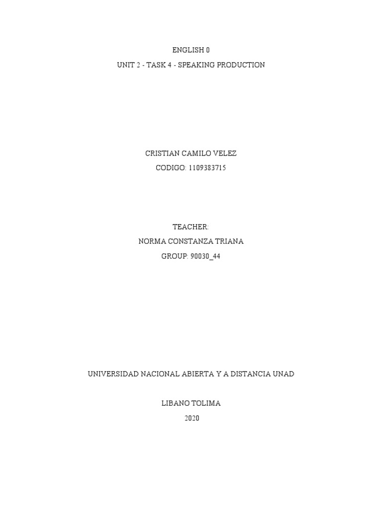 TASK 4 - SPEAKING PRODUCTION - Cristian - Velez | PDF