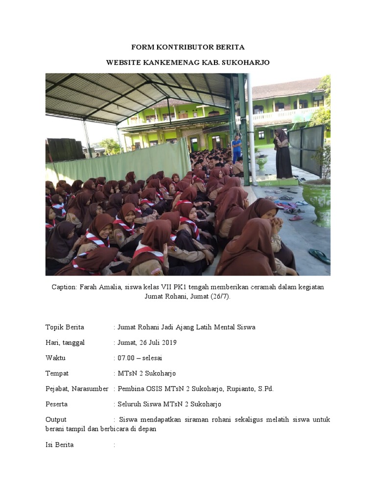 Contoh Rilis Berita Sekolah - Jumat Rohani | PDF