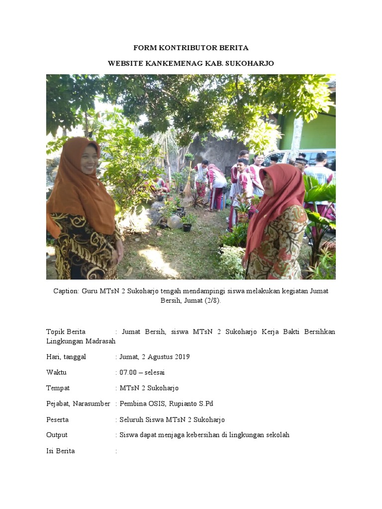 Contoh Rilis Berita Sekolah - Jumat Bersih | PDF | Sains & Matematika