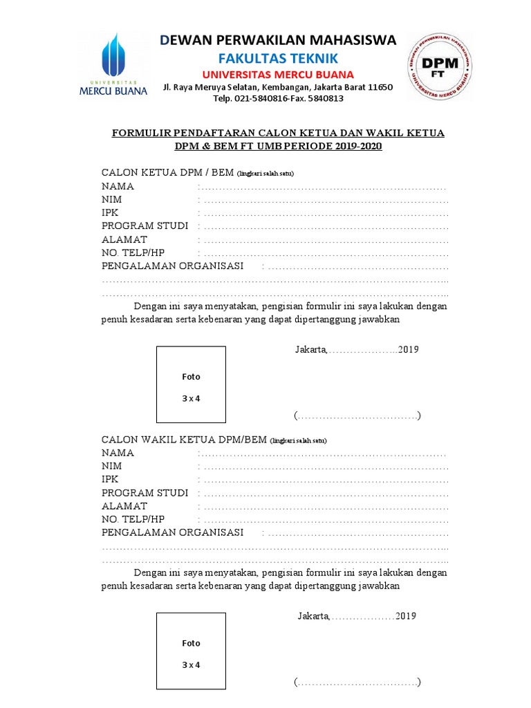 Form Calon Ketua DPM Bem | PDF
