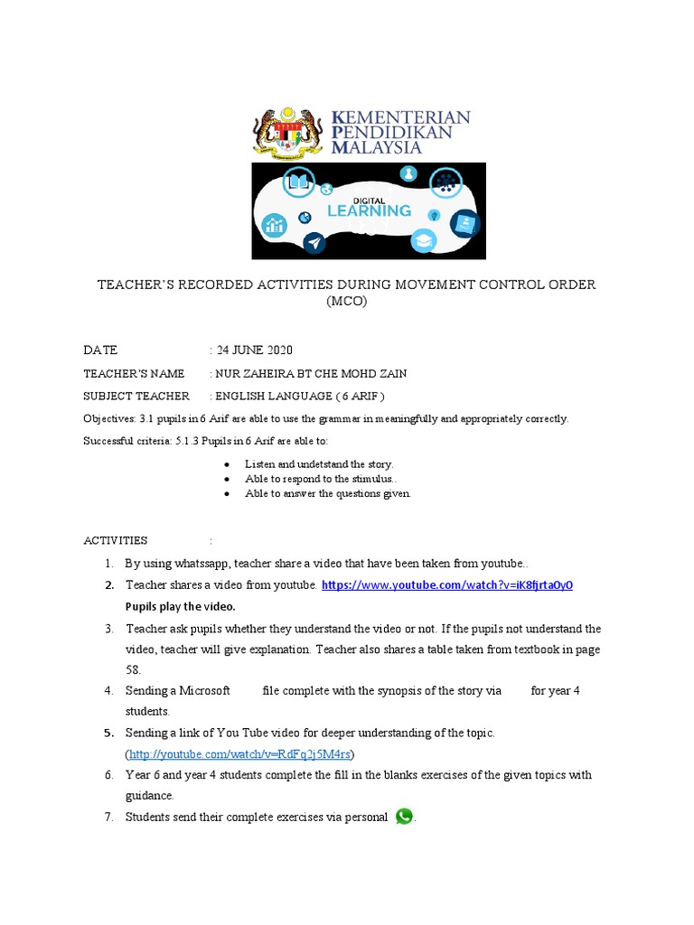 Teacher'S Recorded Activities During Movement Control Order (MCO) | PDF