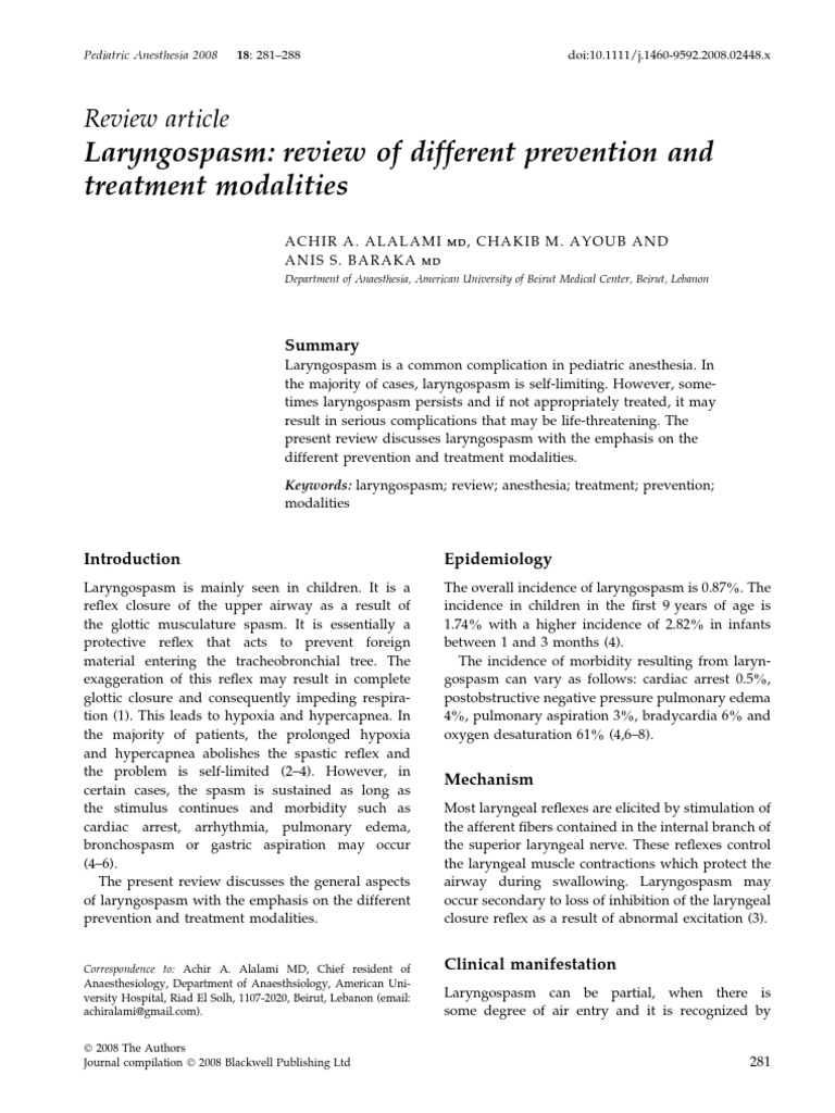Laryngospasm: Review of Different Prevention and Treatment Modalities ...