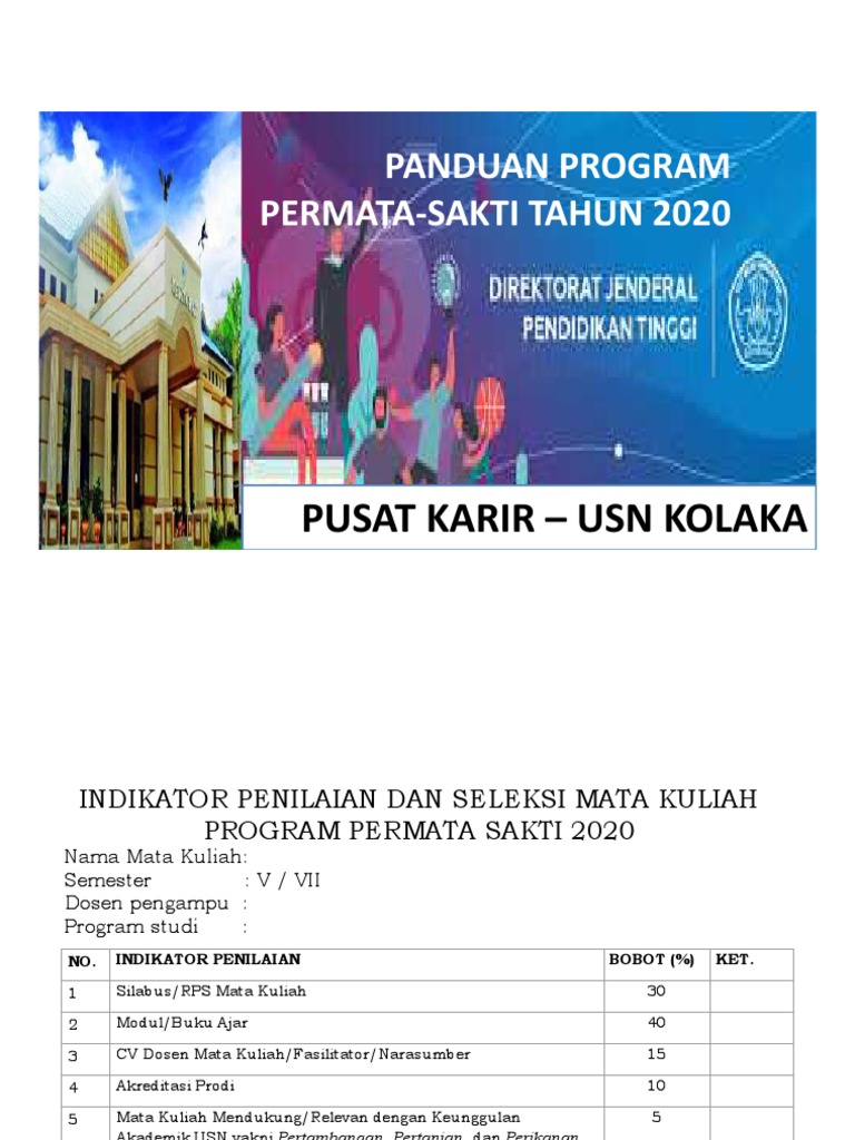 Panduan Program Permata-Sakti Tahun 2020 - Usn Kolaka | PDF
