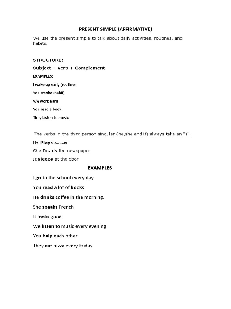 PRESENT SIMPLE (Affirmative) | PDF | Language Arts & Discipline