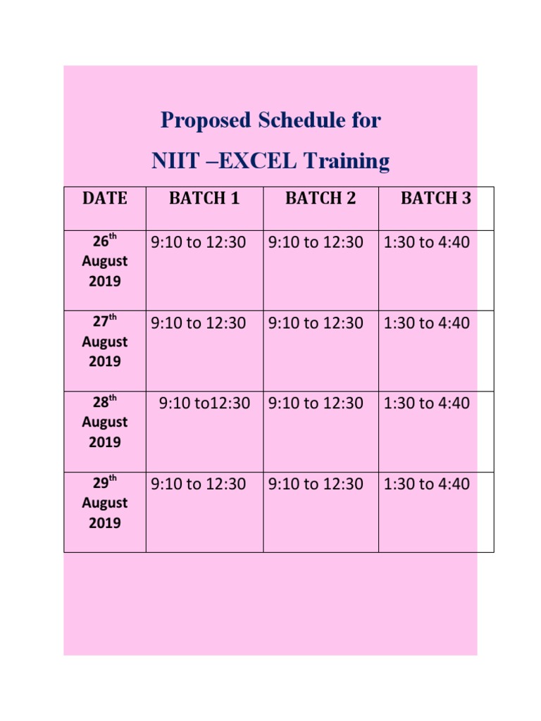 Schedule For NIIT Training | PDF