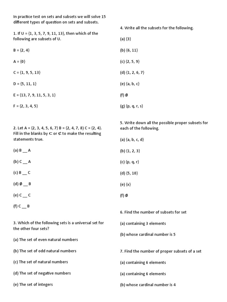 Sets Worksheet 1 | PDF | Element (Mathematics) | Numbers