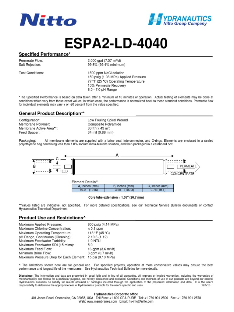 ESPA2-LD-4040: Specified Performance | PDF | Sodium Chloride | Membrane