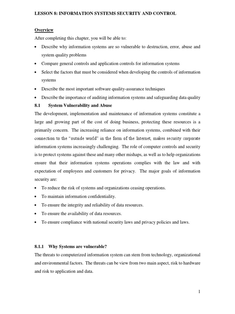 Lesson 8: Information Systems Security and Control | PDF | Software Bug ...
