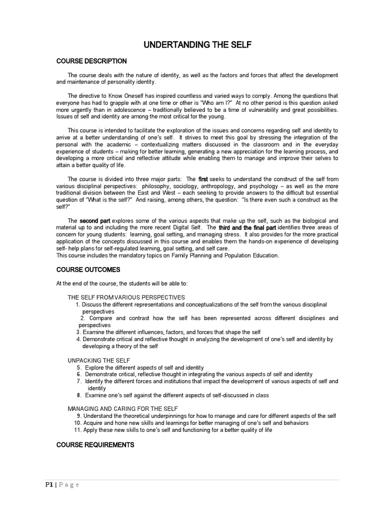 Undertanding The Self: Course Description | Download Free PDF | Self ...