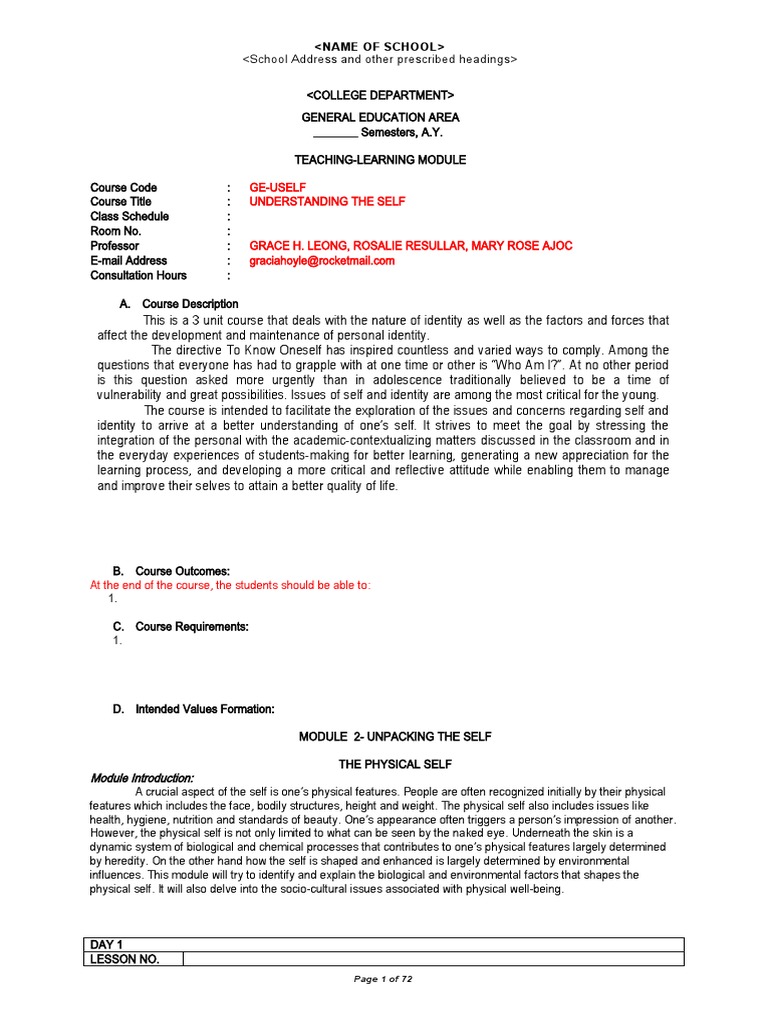 Ge-Uself Understanding The Self | PDF | Self | Identity (Social Science)