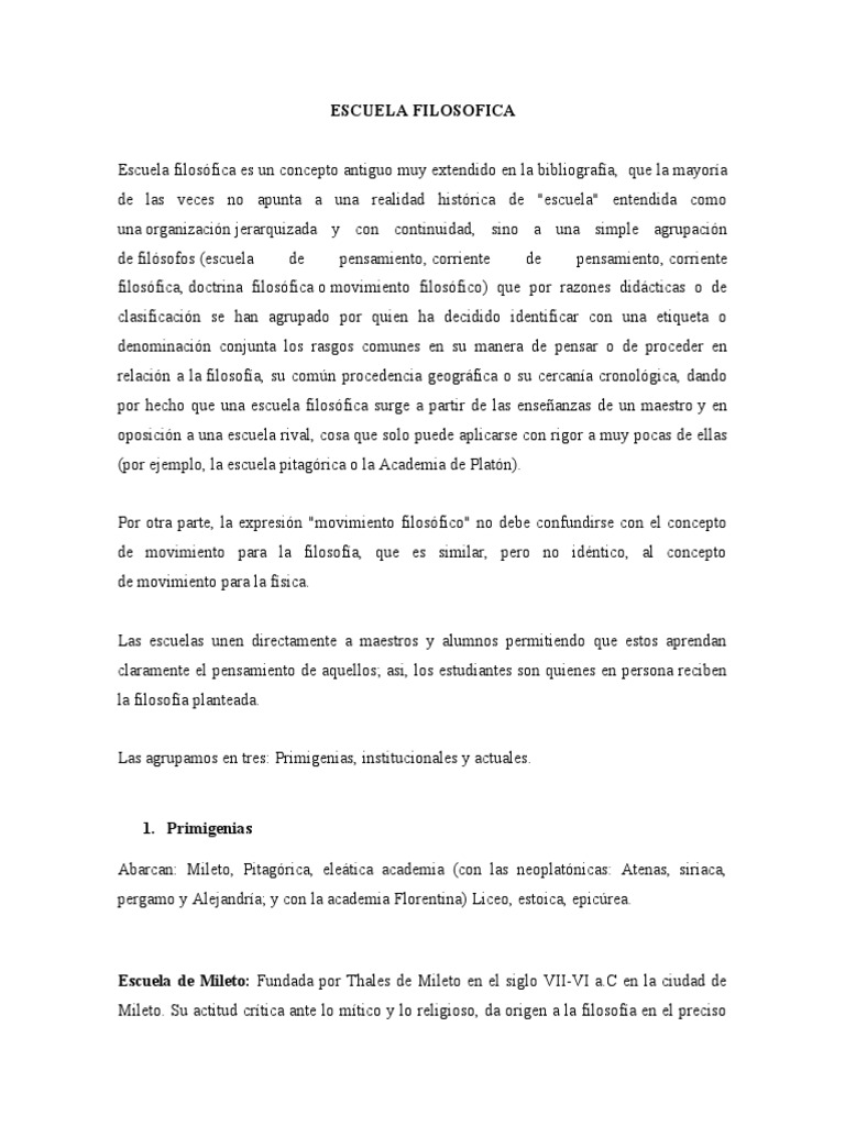 La evolución de las escuelas filosóficas a través de la historia | PDF ...