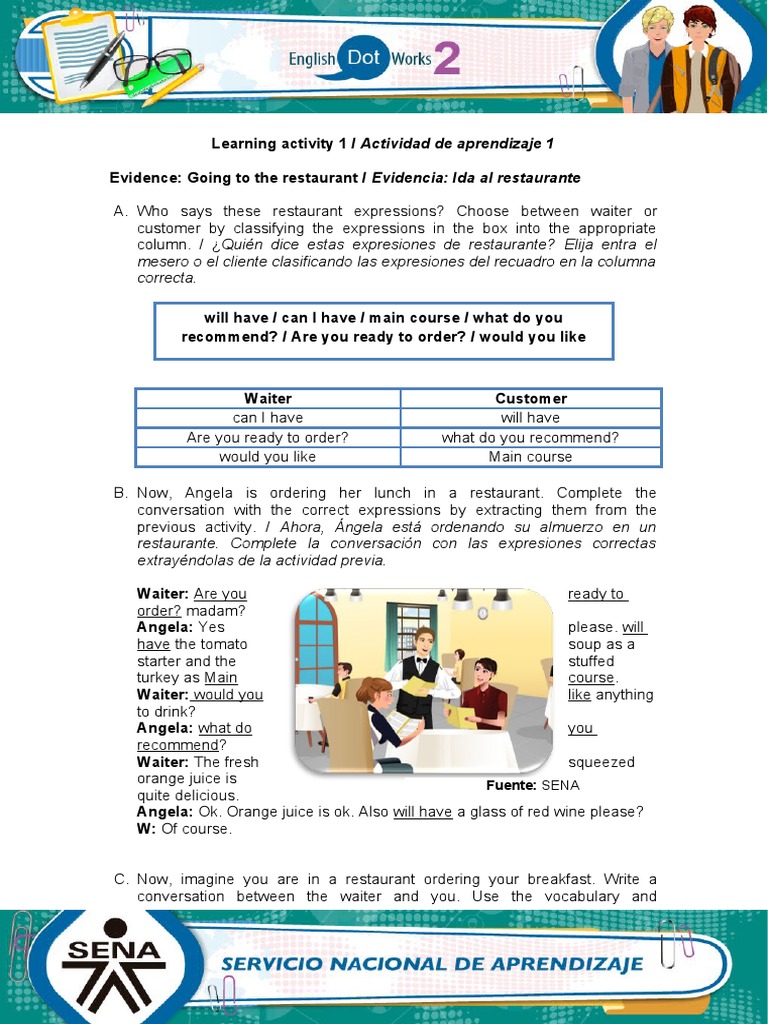 Restaurant Conversation Practice Activity | PDF | Food Retailing ...