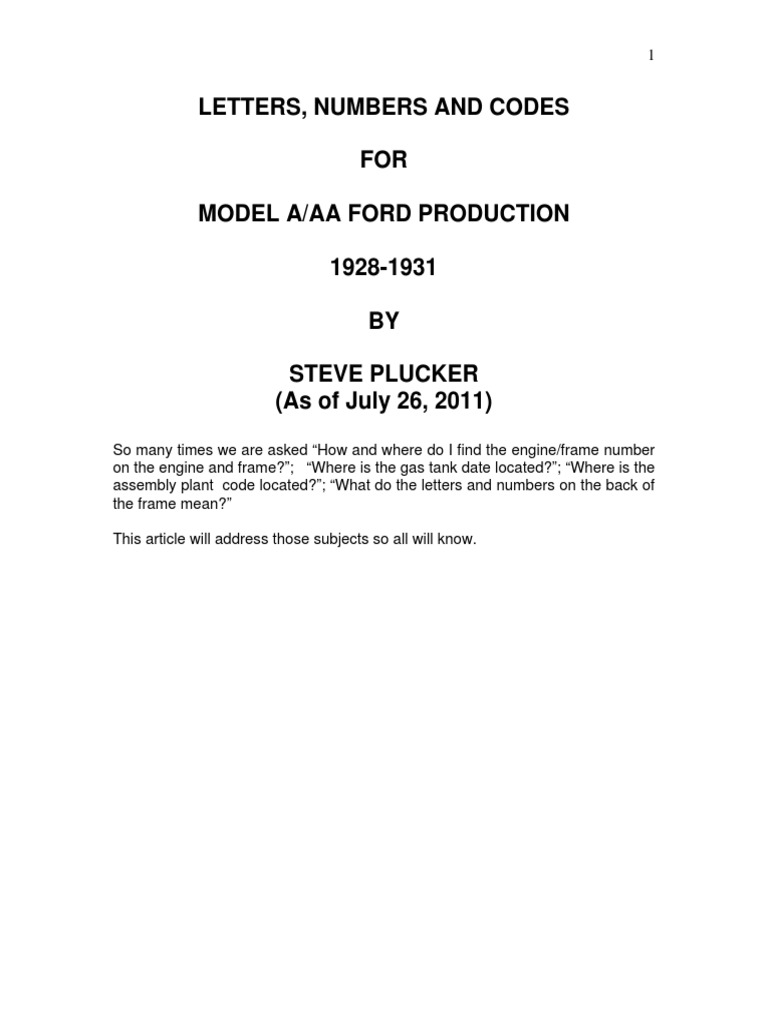 Ford Model A/AA Engine and Frame Codes | PDF | Sedan (Automobile ...