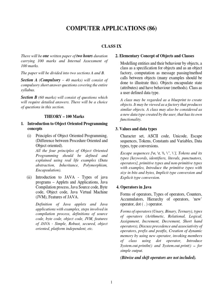 Computer Applications (86) : Class Ix | PDF | Java (Programming ...