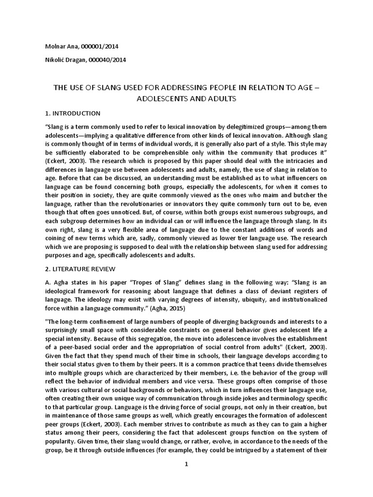 Analyzing Patterns in Slang Usage Between Adolescents and Adults When ...
