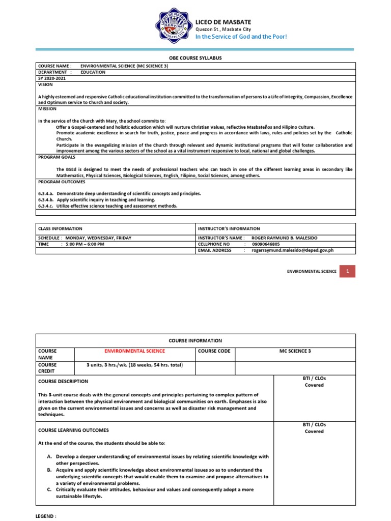 Environmental Science Course Syllabus | PDF | Ecosystem | Ecology
