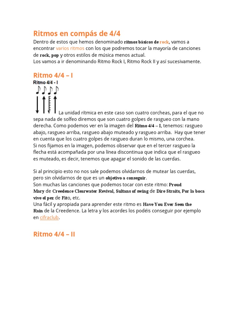 Ritmos en Compás de 4 | PDF | Ritmo | Acorde (Música)