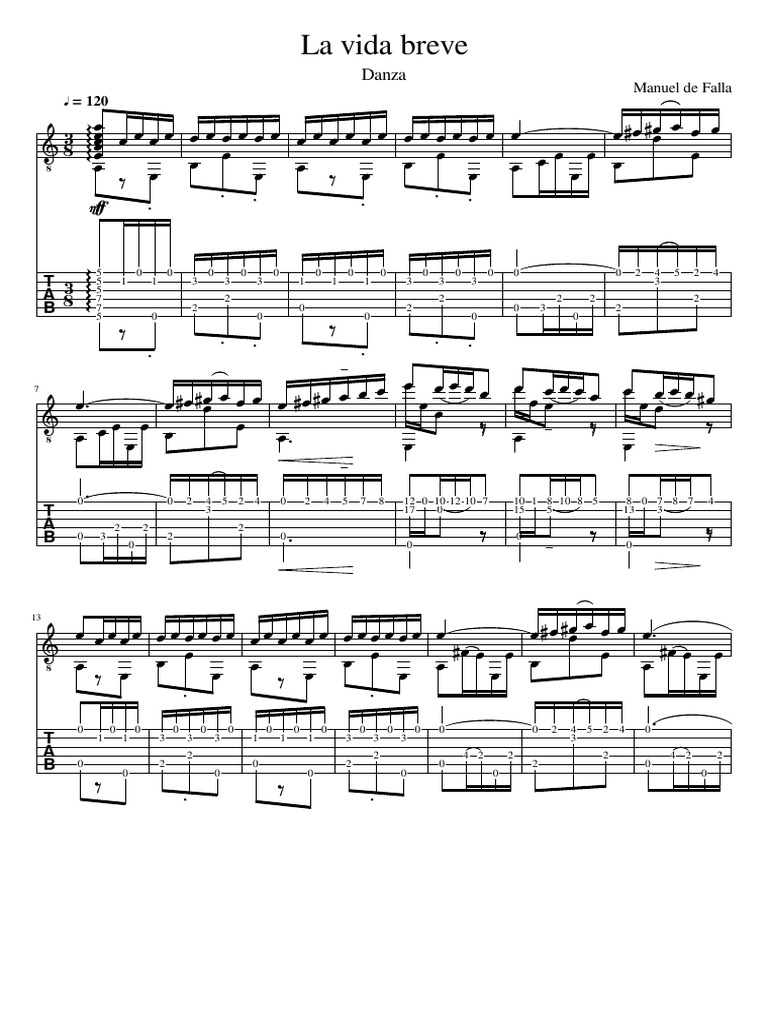 La Vida breve-Danza-Tablatura y Pentagrama | PDF | Classical Music | Opera