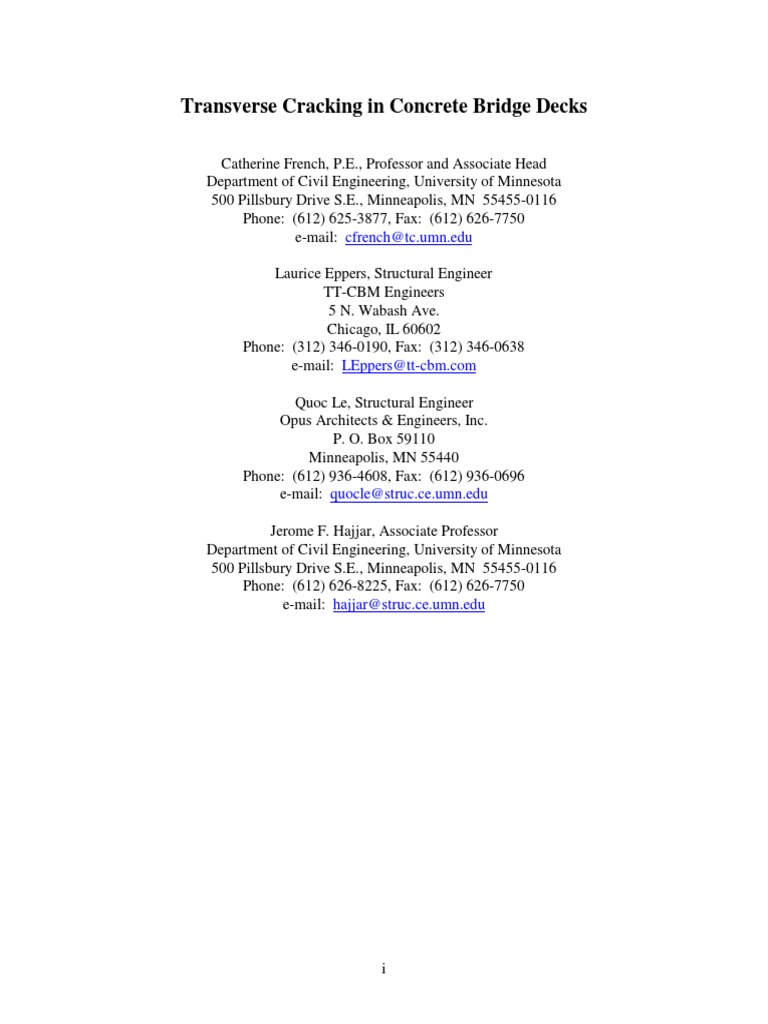 Transverse Cracking in Concrete Bridge Decks: Cfrench@tc - Umn.edu ...