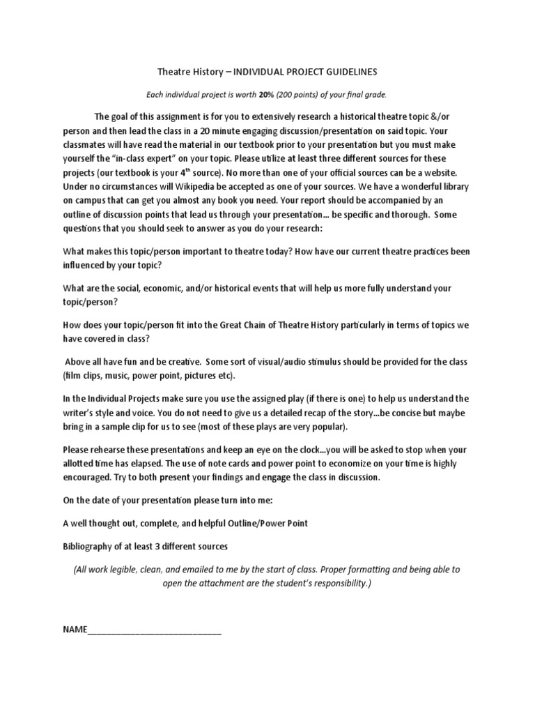 Theatre History Project Guidelines | PDF | Communication ...