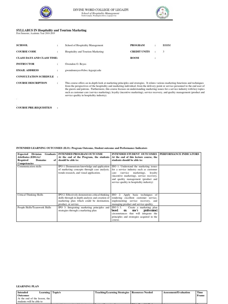 Hospitality and Tourism Marketing - REYES | PDF | Theory | Rubric ...