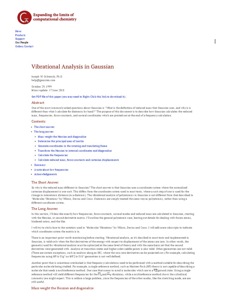 Vibrational Analysis in Gaussian | PDF | Eigenvalues And Eigenvectors | Physical Sciences