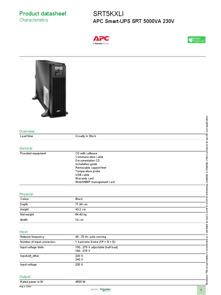 Karakteristik Smart-UPS On-Line - SRT5KXLI | PDF | Mains Electricity ...