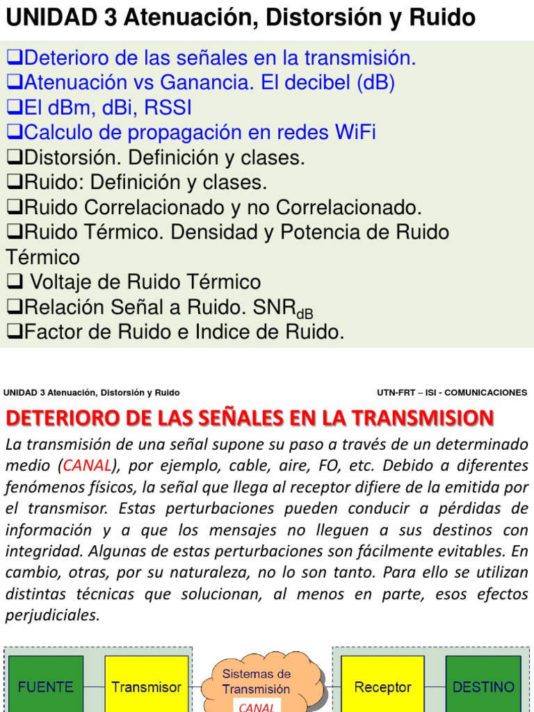UNIDAD 3 Atenuación, Distorsión y Ruido - Rev0 PDF | PDF | Distorsión | Relación señal a ruido
