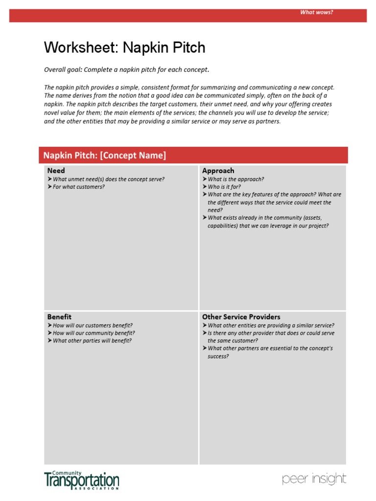 Worksheet: Napkin Pitch | PDF | Business | Economies