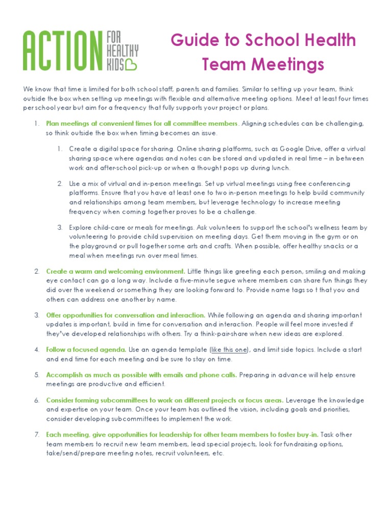 Effective School Health Team Meetings | PDF | Communication | Business