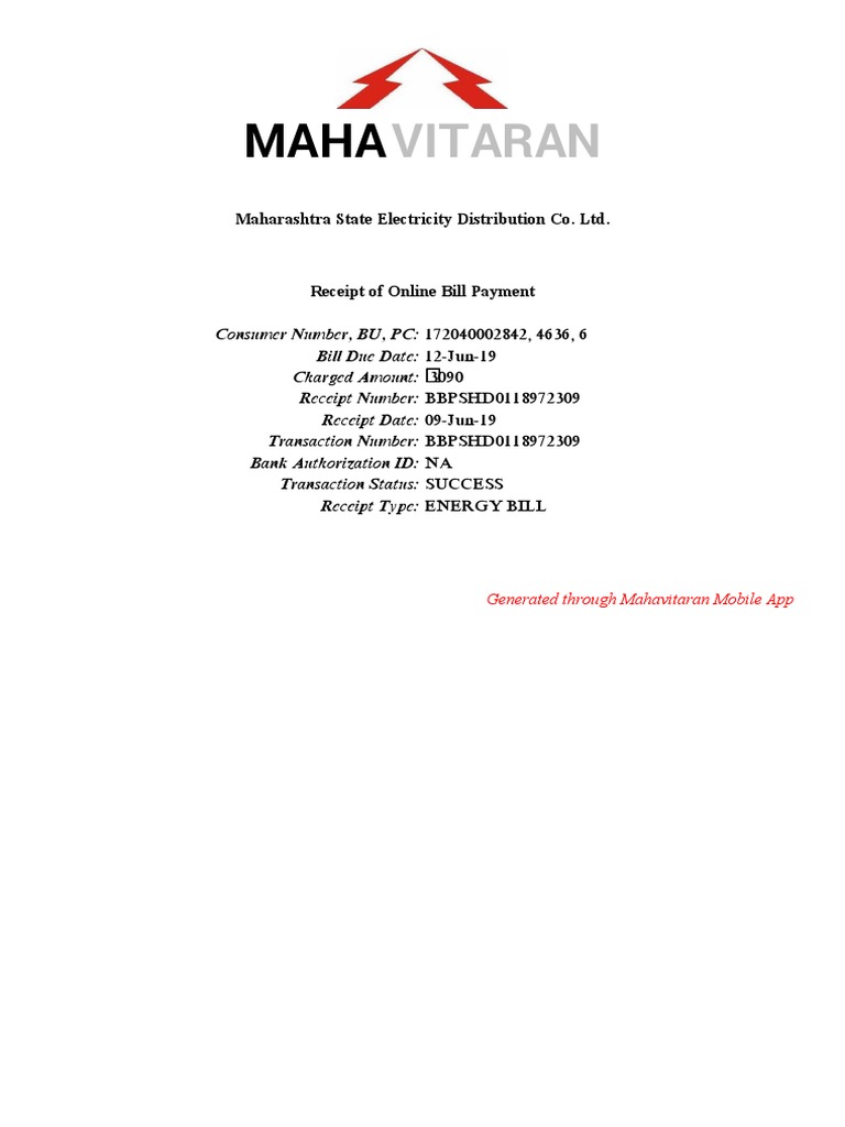 Maharashtra Energy Bill Payment Receipt | PDF | Finance & Money ...